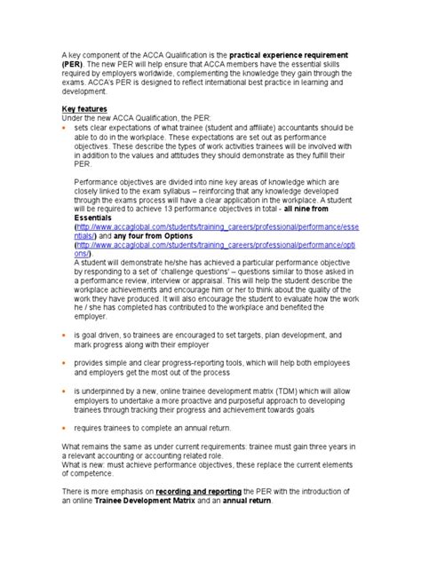 Acca Practical Experience Requirement Mentorship Performance Appraisal