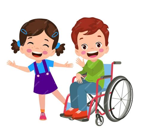 Niño Pequeño Sentado En Silla De Ruedas Y Sentirse Feliz Vector Premium