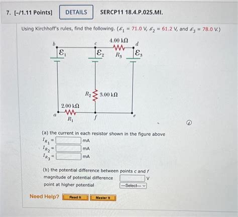 Solved Using Kirchhoff S Rules Find The Following E1 71 0 Chegg