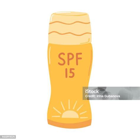 흰색 배경에 고립 된 Spf 15가있는 요소 선 스크린 평면 스타일의 여름 태양 안전 화장품 일러스트 스킨 케어 자외선 방사