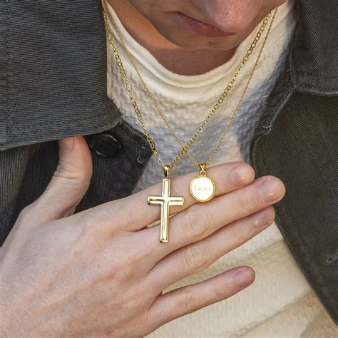 Mens Heavy Gold Cross Necklace Free Engraving Lily Blanche