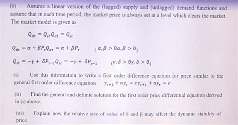 Solved B Assume A Linear Version Of The Lagged Supply Chegg