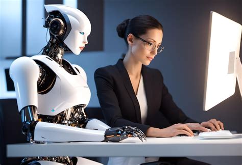 Premium Ai Image Robot Assisting In The Office Ai Generated