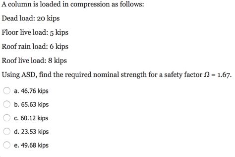 Solved A Column Is Loaded In Compression As Follows Dead