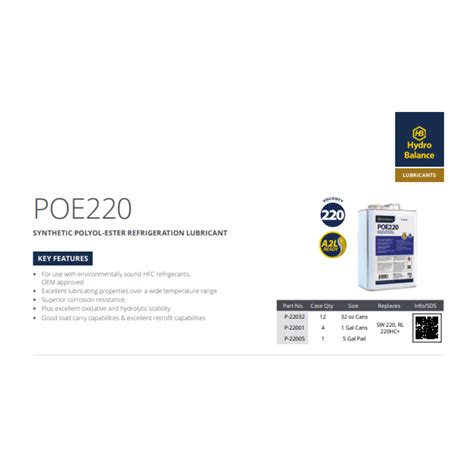 Hydrobalance Poe220 Synthetic Polyol Ester Refrigeration Lubricant E