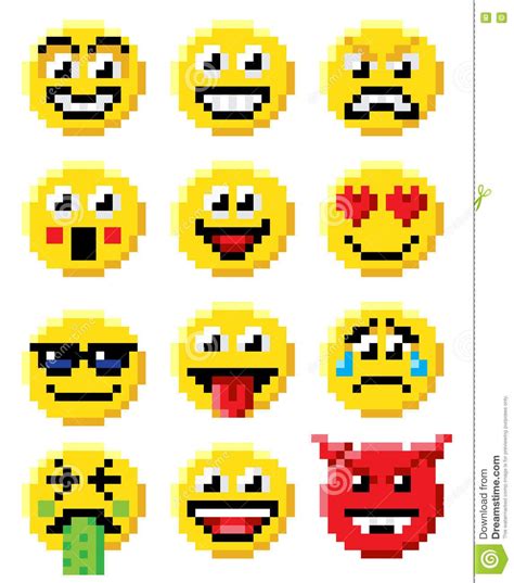 Foto Sobre Grupo Da Arte Do Pixel De ícones Da Cara Do Emoji Ou Do