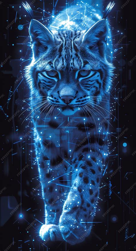 Premium Photo Portrait Of Siberian Lynx With Glowing Neon Spots