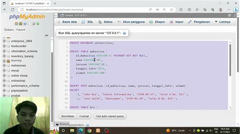 belajar membuat database menggunakan xampp sistem basis data youtube