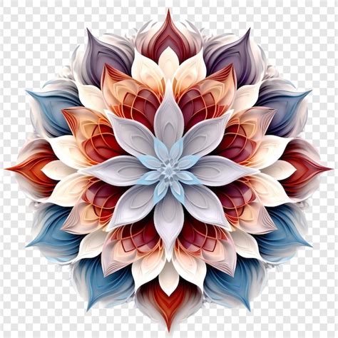 Free PSD Mandala Fractal Design Element With Flower Pattern Isolated On Transparent Background