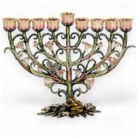 Jeweled Flower Butterfly And Frog Menorah