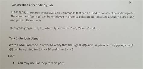 Solved 7 Construction Of Periodic Signals In Matlab There