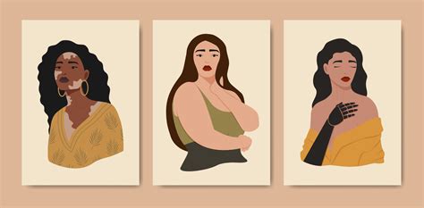 Set Of Beautiful Diversity Ladies On Beigebackground Poses For Body