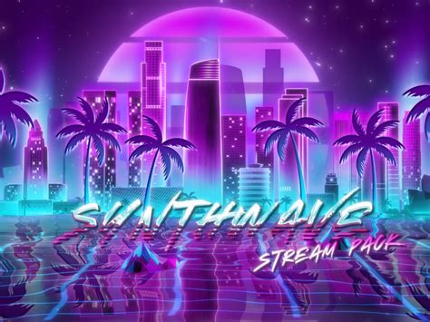 Synthwave Neon City Animated Twitch Overlay Pack Retro Stream Package Screens Alerts
