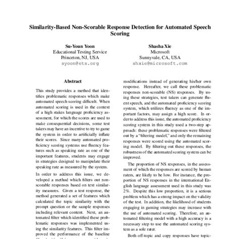 Similarity Based Non Scorable Response Detection For Automated Speech Scoring Acl Anthology