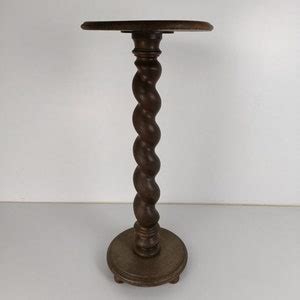 Barley Twist Hand Carved Twisted Wood Pedestal Plant Stand Vintage Barn