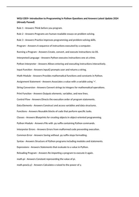 Wgu C859 Introduction To Programming In Python Questions And Answers