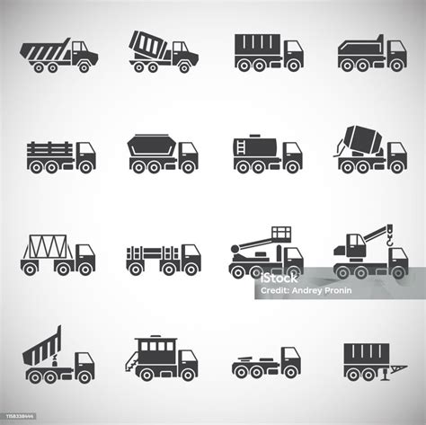 그래픽 및 웹 디자인에 대한 배경에 설정 무거운 차량 관련 아이콘 간단한 그림 웹 사이트 버튼 또는 모바일 앱에 대한 인터넷 개념 기호입니다 건설 산업에 대한 스톡 벡터