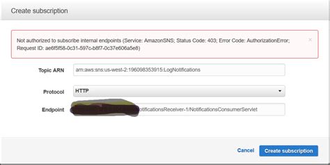 Amazon Web Services Error While Subscribing To Topic In Sns Stack
