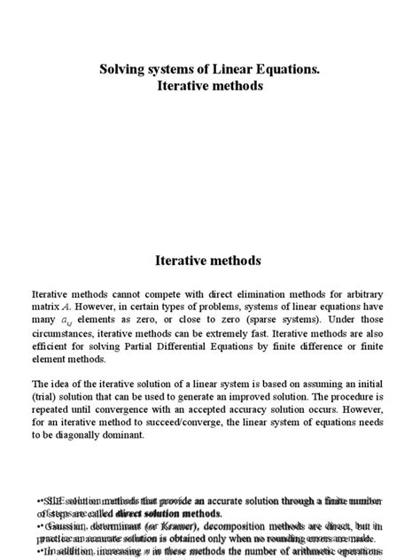 Solving Systems Of Linear Equations Iterative Methods Pdf Matrix Mathematics Numerical