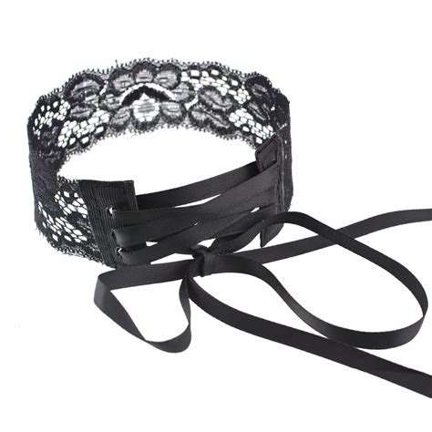 Trendy Lace Ribbon Wide Choker Necklace Women Black Sexy Tie Party