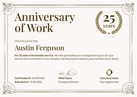 Work Anniversary Certificate Templates Free To Edit