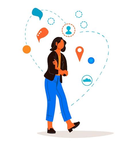 Premium Vector Online Internet Communication With Woman Surrounded By Wireless Internet Symbols