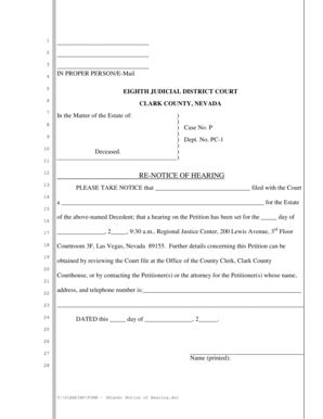 Renotice Of Hearing Fill Online Printable Fillable Blank PdfFiller