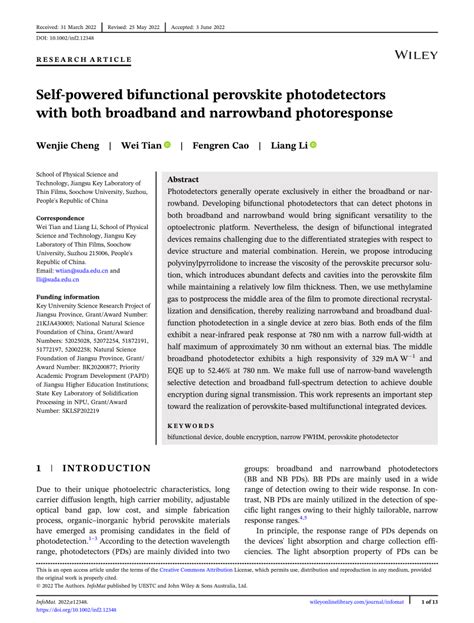 Pdf Self‐powered Bifunctional Perovskite Photodetectors With Both