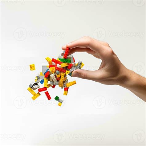Hand Arranging Rainbow Blocks Toy White Background Ai Generative