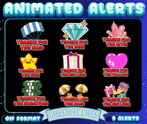 9 X Animated Twitch Alerts Basic Twitch Alerts Animated Alerts For Streamers Obs Alerts