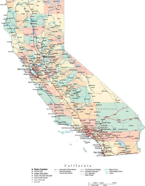 California Digital Vector Map With Counties Major Cities Roads