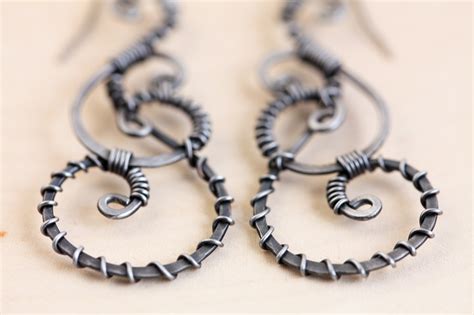 Twisted Teardrop Wire Wrapped Teardrop Earrings Hammered Steel Iron