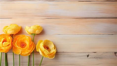 Premium Ai Image Ranunculus Persian Buttercups On Wooden Background