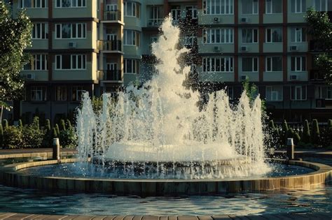 Fonte No Complexo De Edifícios Residenciais De Apartamentos Do Bairro
