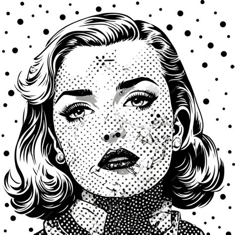 Black And White Pop Art Portrait Of A Woman With Cracked Skin Premium