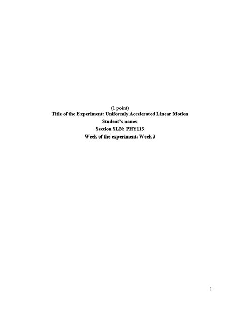 Uniform Accelerated Linear Motion Lab Point Title Of The