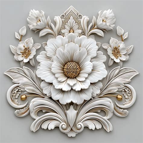Embossed Floral Artwork With Gold And Color Accents High Resolution