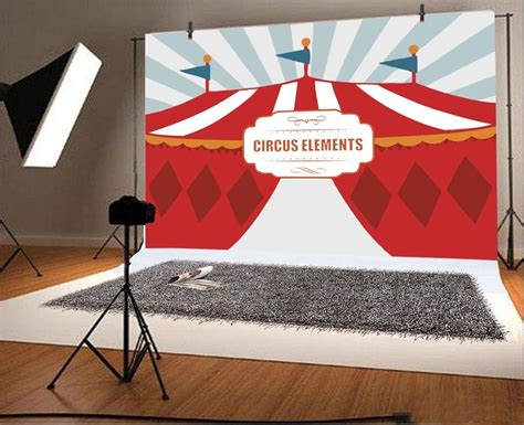 YongFoto 1 5x1m Vinyl Foto Hintergrund Zirkus Elemente Karikatur Roter