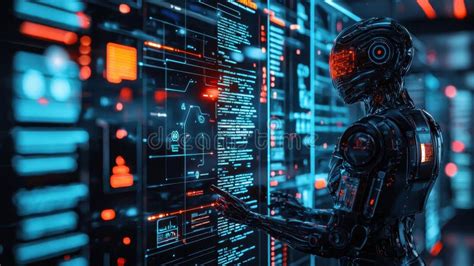 Robot Analyzing Data On A Computer Screen Representing The Integration Of Technology And Data