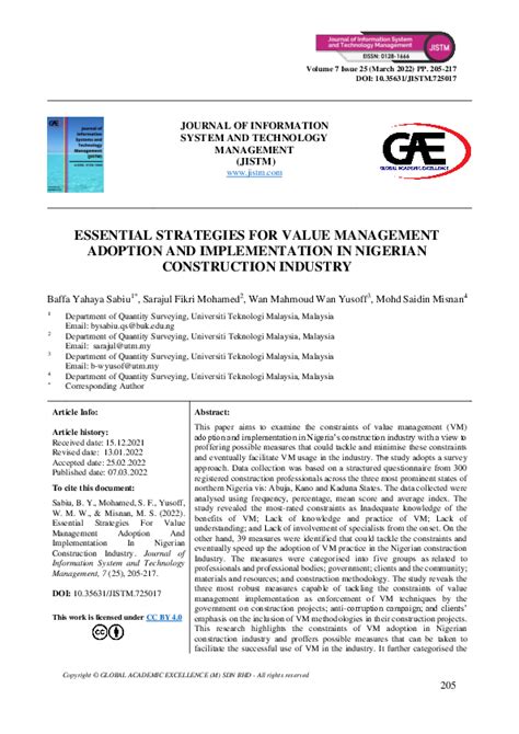 Pdf Essential Strategies For Value Management Adoption And