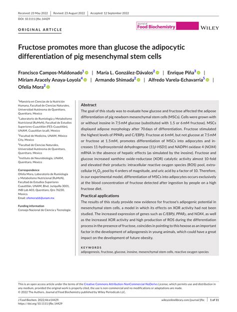 Pdf Fructose Promotes More Than Glucose The Adipocytic