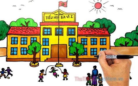 Tranh Vẽ Trường Tiểu Học đẹp Nhất