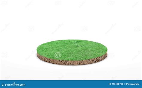 3d Rendering Round Soil Ground Cross Section With Green Grass On White