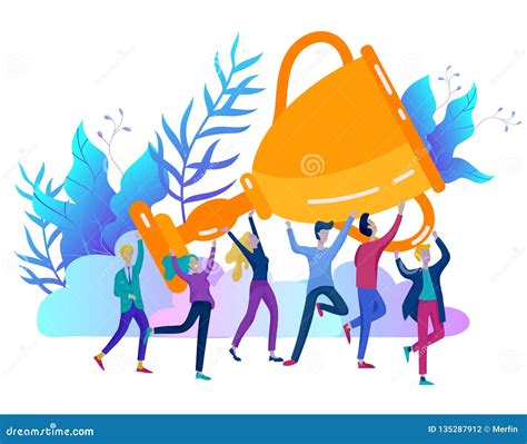 Business Team Success Hold Golden Winner Cup Concept Of People Are Happy With Victory Office