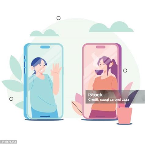 사랑하는 사람과의 화상 통화 아침에 화상 통화 아침에 사람들을 맞이하십시오 벡터 일러스트 레이 션 개념에 대한 스톡 벡터 아트 및 기타 이미지 Istock