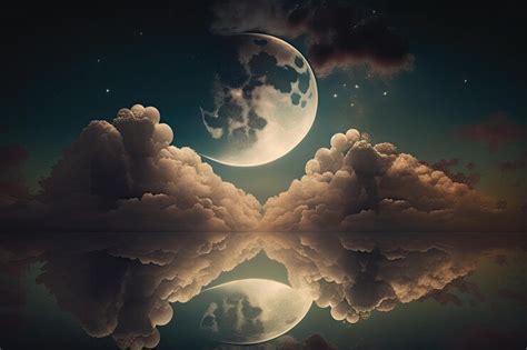 Premium Ai Image Double Moon At Night With Gorgeous Clouds In The Sky