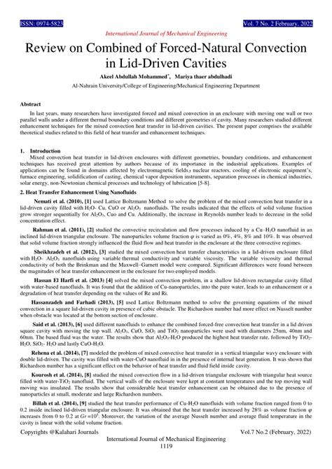 Pdf Review On Combined Of Forced Natural Convection In Lid Driven Cavities