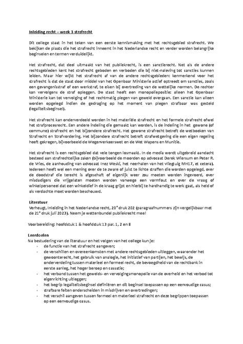 Week 3 Inleiding In Het Recht Opdracht 1 Tot 3 Inleiding Recht Week 3 Strafrecht Dit College