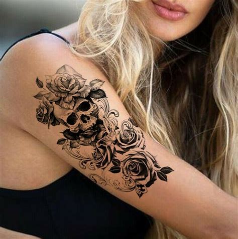 Skull And Roses Shoulder Tattoo