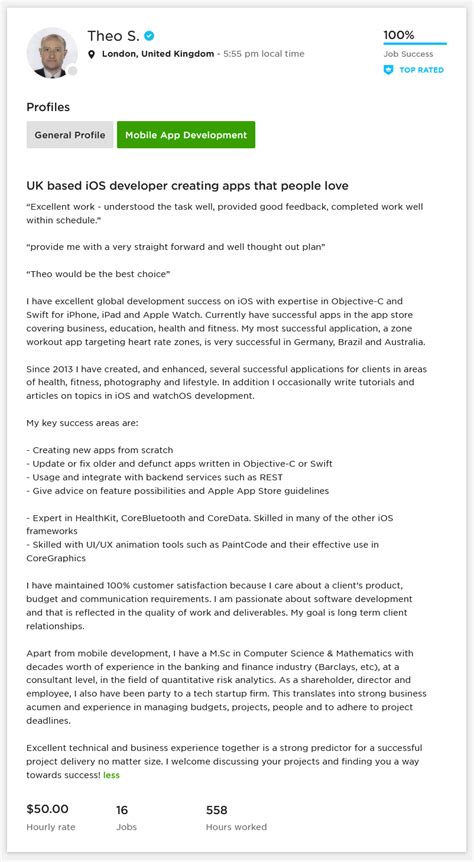 Upwork Profile Overview Sample For Mobile App Developer Android IOS